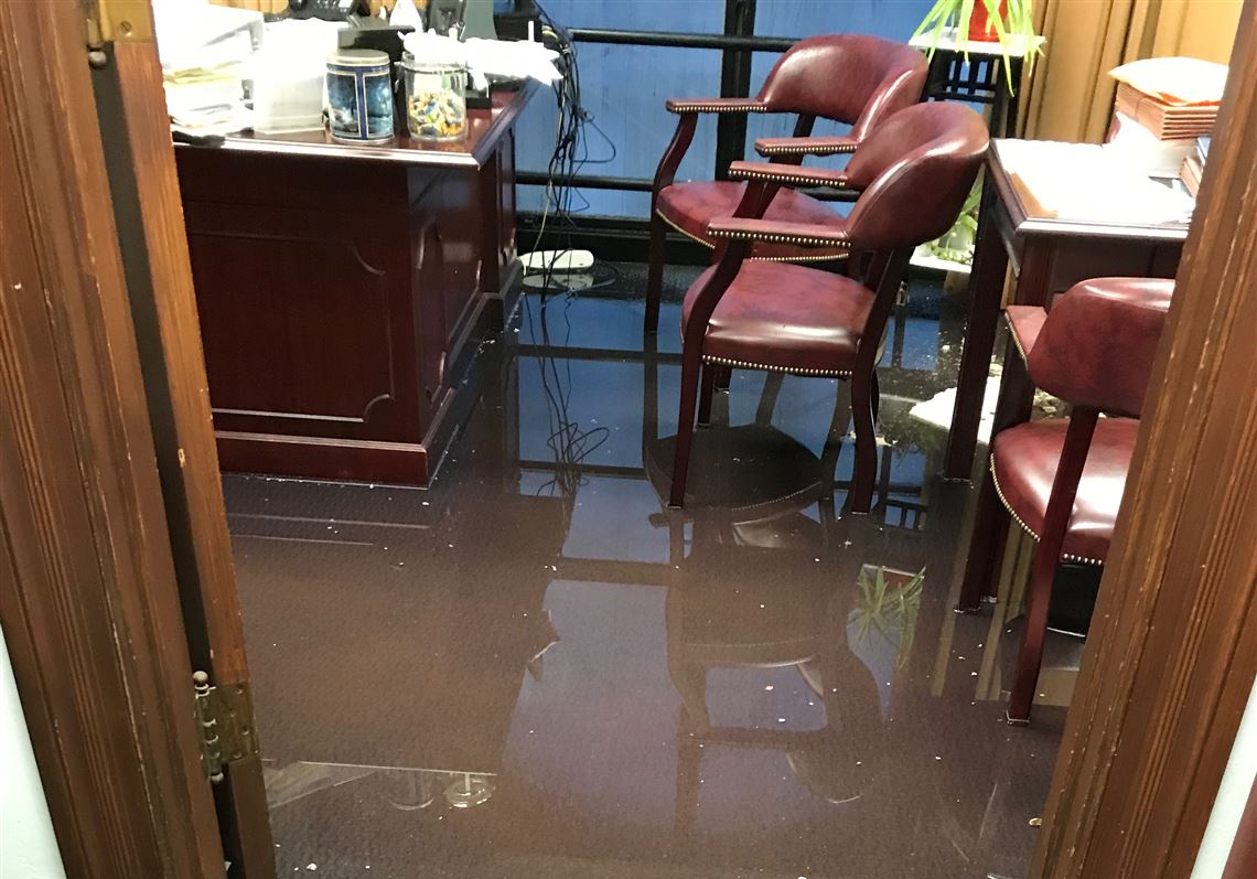 Allegheny County DA's office floods after hose bursts through ceiling ...