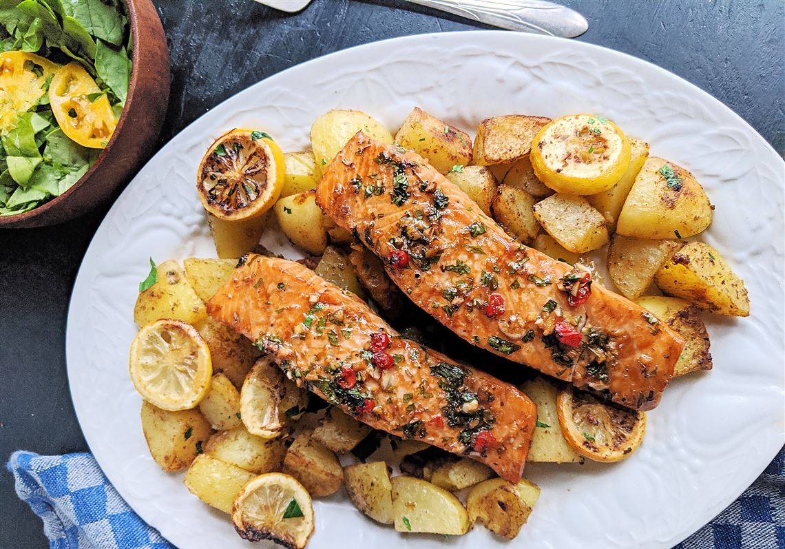 Gretchen's table: Soy-glazed roasted salmon with spiced potatoes ...
