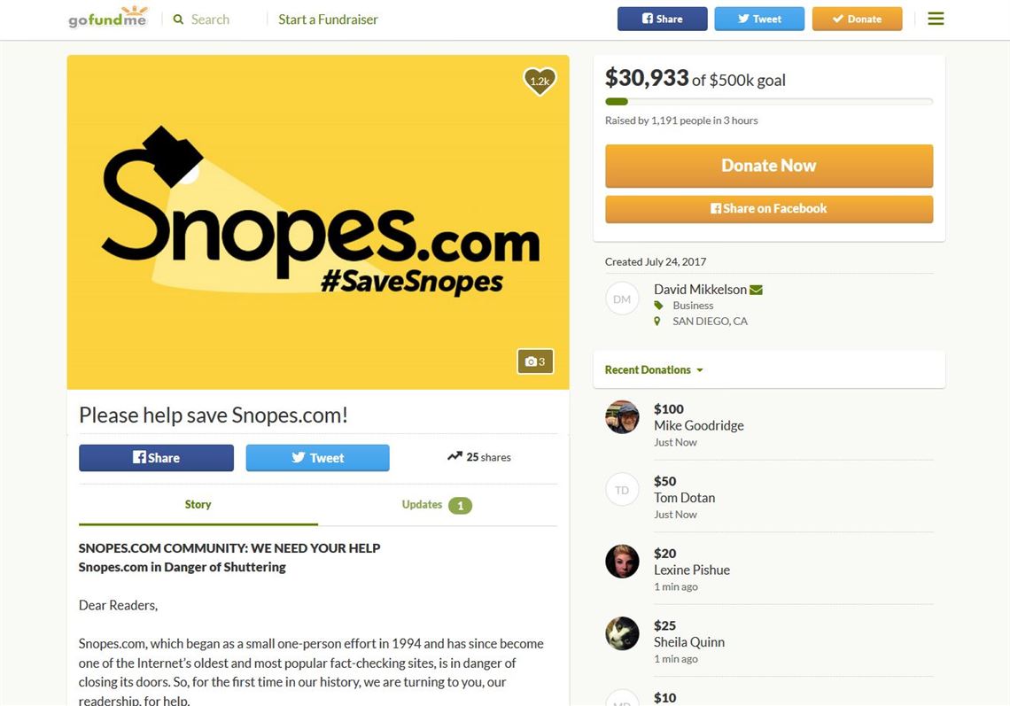 Snopes fact-checking website pleads for cash, may shut down ...