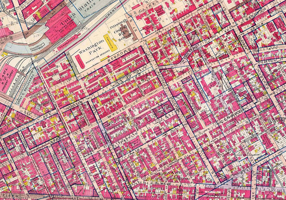 Map Of Hill District Pittsburgh 1940 Hand Painted Frick Park