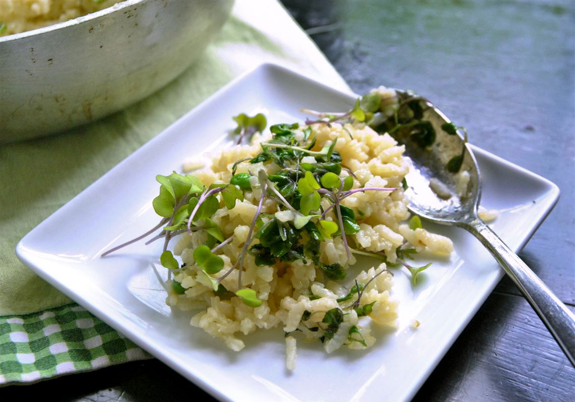 Let's eat: Sweet Pea Oven Risotto with Garlicky Microgreens ...